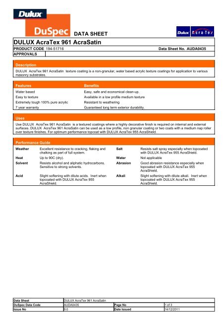 DULUX AcraTex 961 AcraSatin