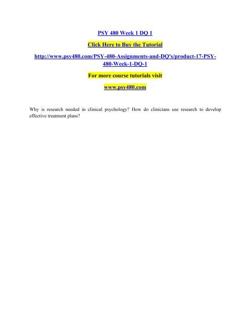 PSY 480 Week 1 DQ 1