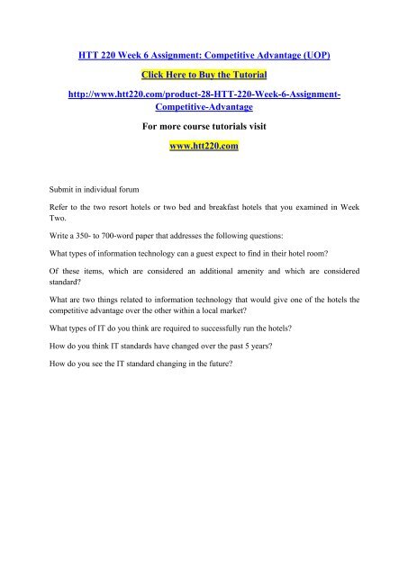 HTT 220 Week 6 Assignment- Competitive Advantage (UOP)