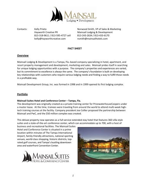 FACT SHEET Overview Portfolio - Mainsail Lodging & Development