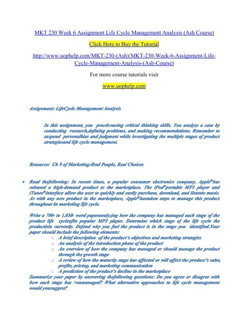 MKT 230 Week 6 Assignment Life Cycle Management Analysis.pdf