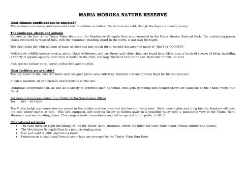 MARIA MOROKA NATURE RESERVE
