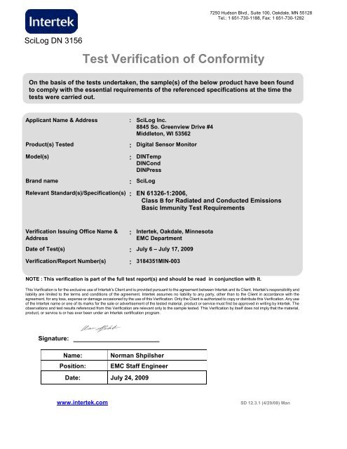 Test Verification of Conformity