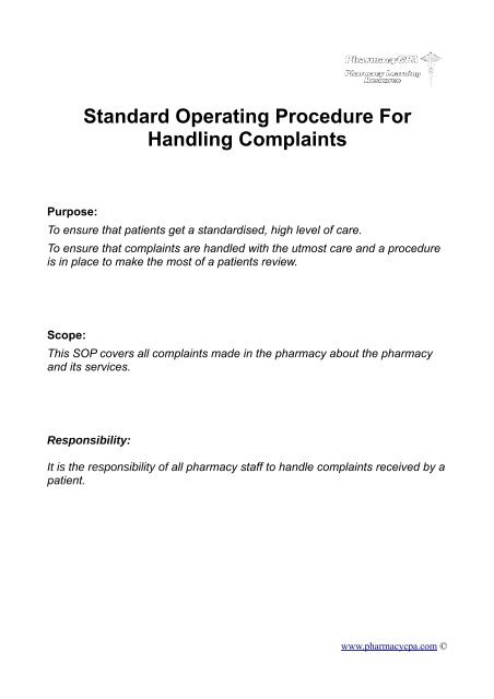 Standard Operating Procedure For Handling Complaints