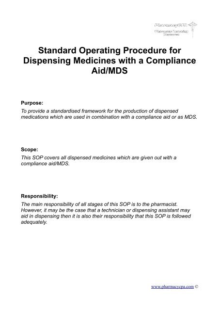 Standard Operating Procedure for Dispensing Medicines with a Compliance ...