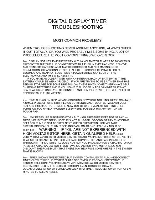 DIGITAL DISPLAY TIMER TROUBLESHOOTING