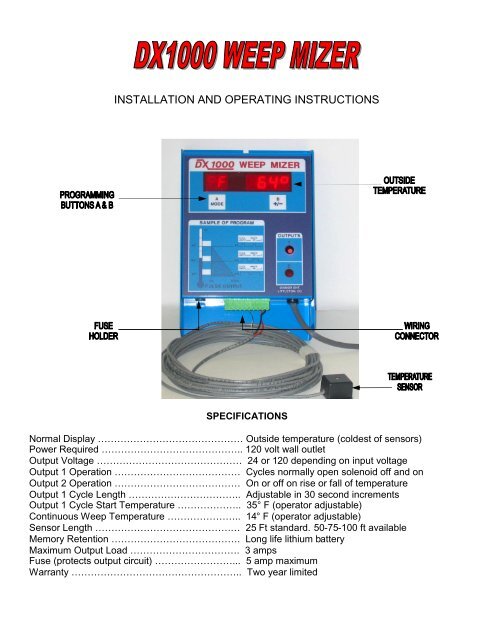 INSTALLATION AND OPERATING INSTRUCTIONS