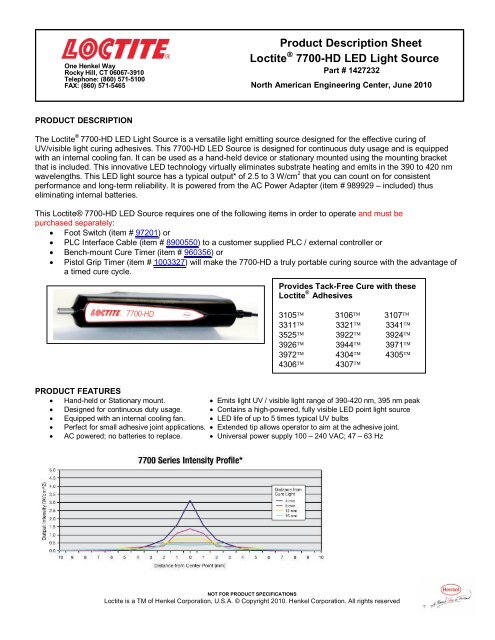 Product Description Sheet Loctite 7700-HD LED Light Source
