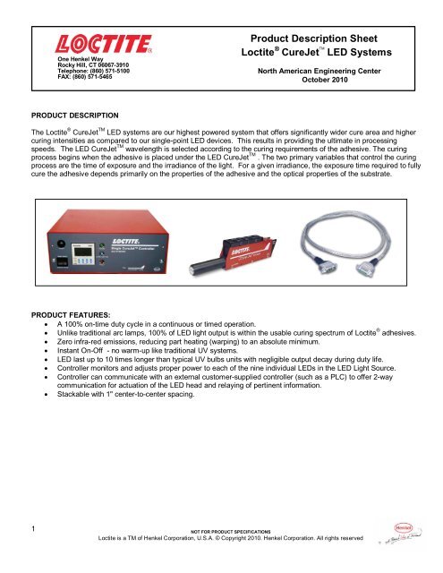 Product Description Sheet Loctite CureJet LED Systems