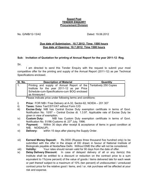 Tender for Invitation of Quotation for printing of Annual Report for ...