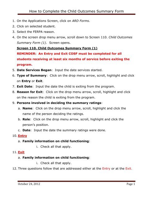 How to Complete the Child Outcomes Summary Form