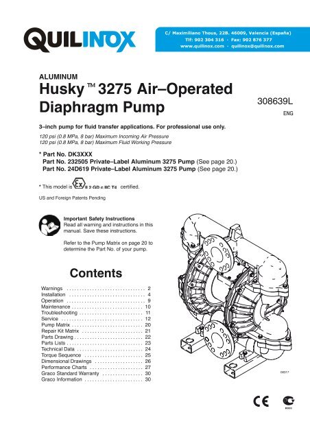Husky 3275 Air–Operated Diaphragm Pump