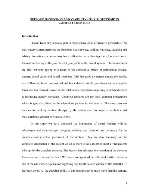 Support, Retention, & Stability â Their Outcome in Complete Denture