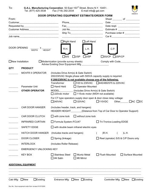 Order Forms Package - GAL.com