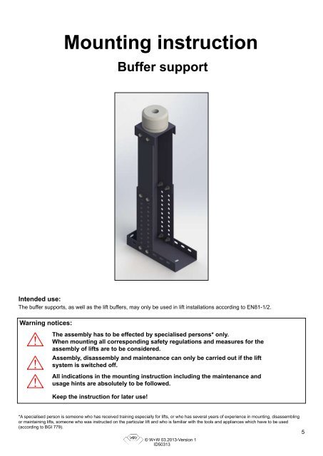Upstand installation manual - Elevator Equipment