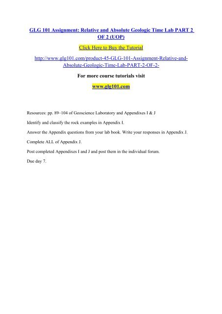 GLG 101 Assignment Relative and Absolute Geologic Time Lab PART 2 OF 2 (UOP)