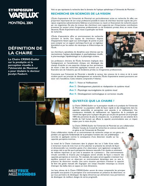 DÉFINITION DE LA CHAIRE principaux