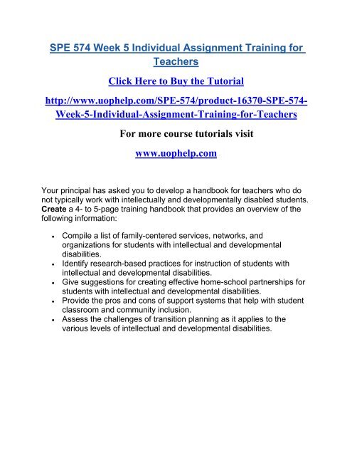 SPE 574 Week 5 Individual Assignment Training for Teachers.pdf