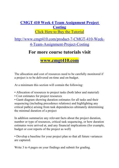 CMGT 410 Week 4 Team Assignment Project Costing
