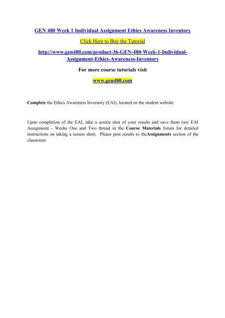 GEN 480 Week 1 Individual Assignment Ethics Awareness Inventory