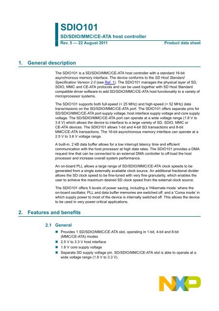 SDIO101 SD/SDIO/MMC/CE-ATA host controller - NXP ...