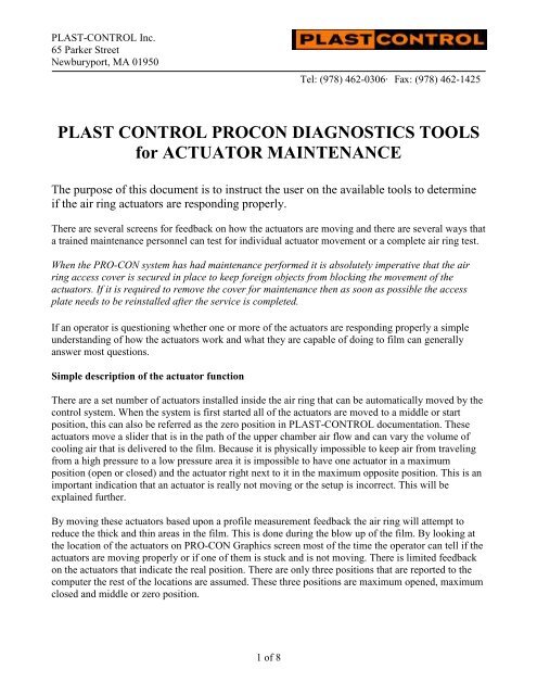 PLAST CONTROL PROCON DIAGNOSTICS TOOLS for ACTUATOR MAINTENANCE
