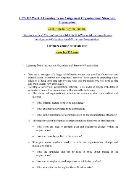HCS 325 Week 5 Learning Team Assignment Organizational Structure ...