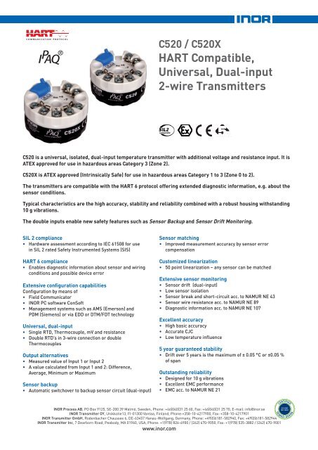 HART Compatible Universal Dual-input 2-wire Transmitters