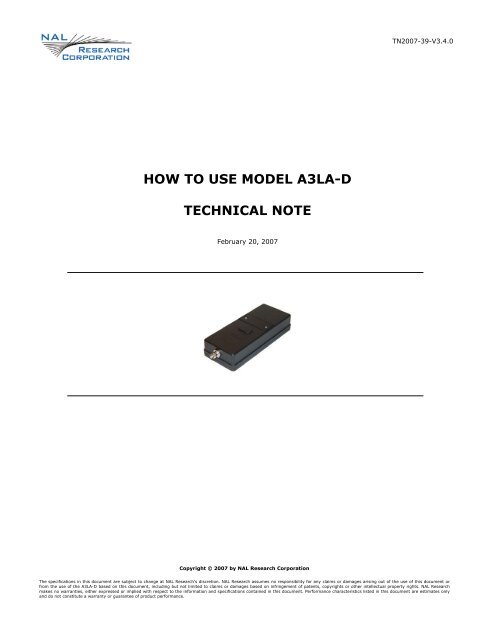 HOW TO USE MODEL A3LA-D TECHNICAL NOTE