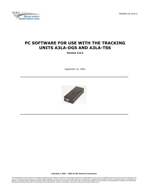 PC SOFTWARE FOR USE WITH THE TRACKING UNITS A3LA-DGS AND A3LA-TSS