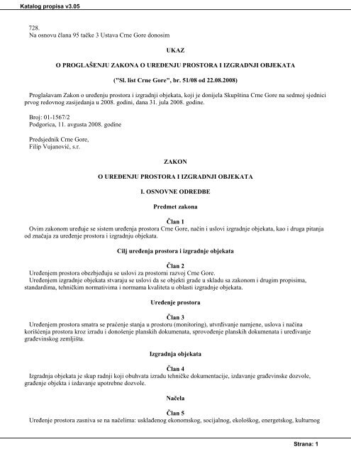 1. Zakon o ureÄ enju prostora i izgradnji objekata - crnvo