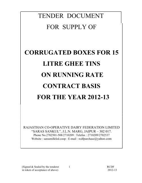 tender document for supply of corrugated boxes for 15 litre ghee tins ...