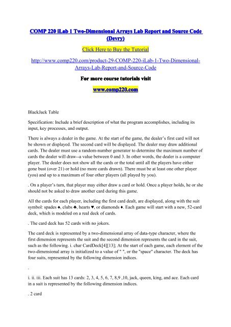 Comp 220 Ilab 1 Two Dimensional Arrays Lab Report And Source Comp220dotcom 9303