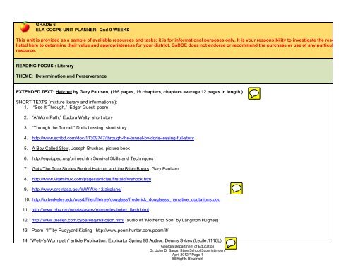 GRADE 6 ELA CCGPS UNIT PLANNER - Picasso