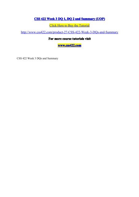 CSS 422 Week 3 DQ 1, DQ 2 and Summary-css422dotcom