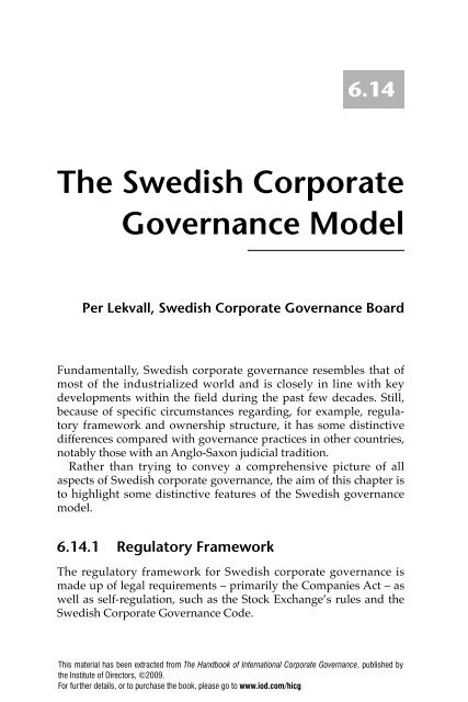 The Swedish Corporate Governance Model