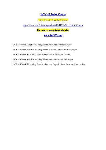 HCS 325 Entire Course