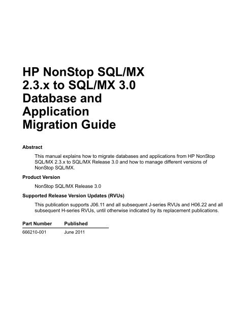 NonStop SQL/MX Releases - HP Business Support Center