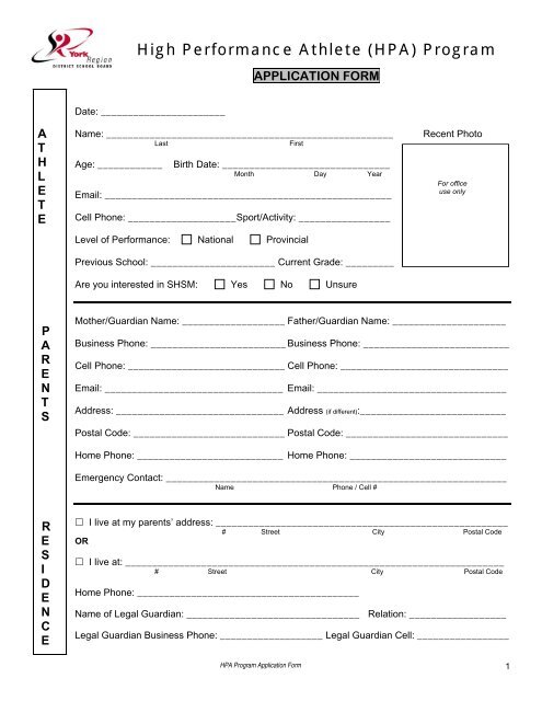 HPA Application Form - York Region District School Board