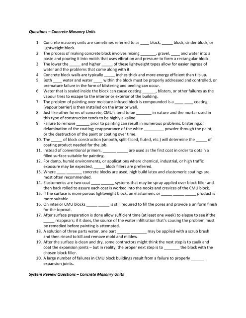 Questions â Concrete Masonry Units 1. Concrete masonry units are ...