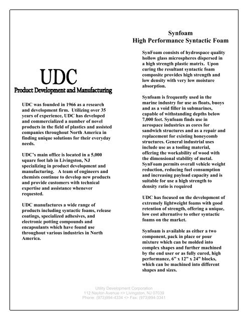 SynFoam SG - Utility Development Corporation