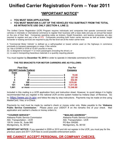 Unified Carrier Registration Form – Year 2011