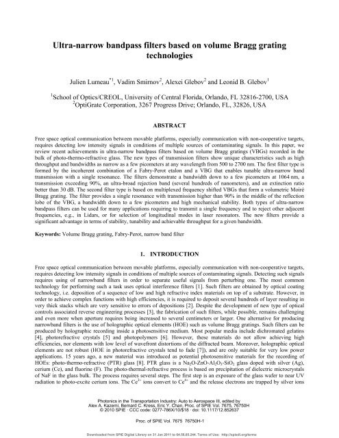 Ultra-narrow bandpass filters based on volume Bragg grating technologies