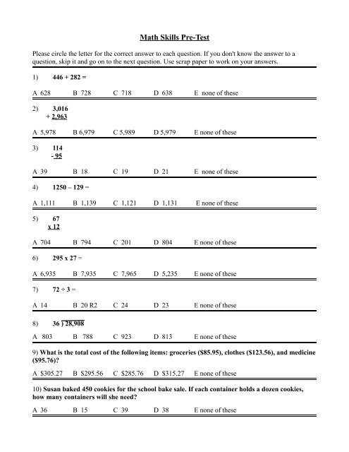 Math Skills Pre-Test
