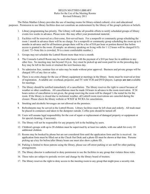 Meeting Room Policy - Helen Matthes Library