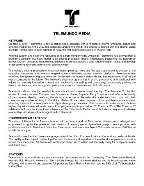 Telemundo Media Backgrounder TMK - Telemundo Media Kit