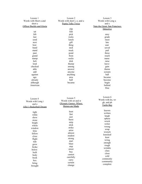Third Grade Spelling List