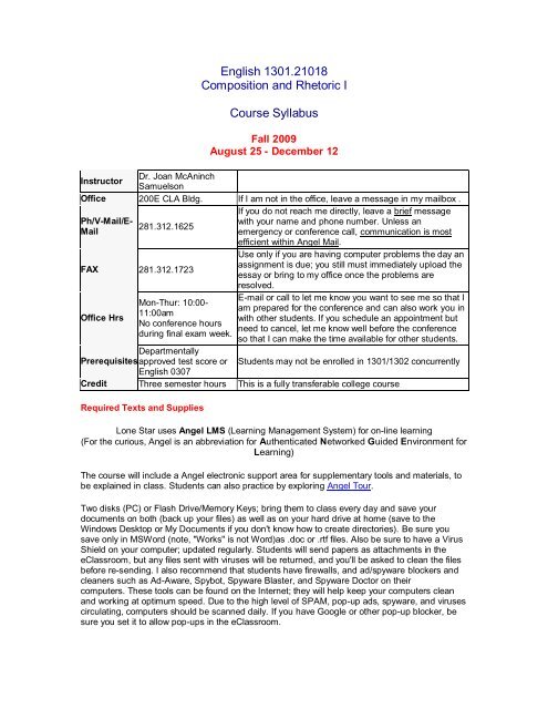 English 1301 Traditional Course document - Kingwood College