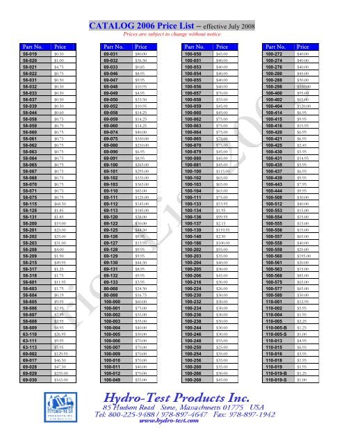 CATALOG 2006 Price List - Hydro-Test Products, Inc.