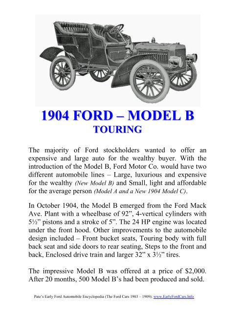 1904 FORD – MODEL B - The 1903-1909 Early Ford Registry
